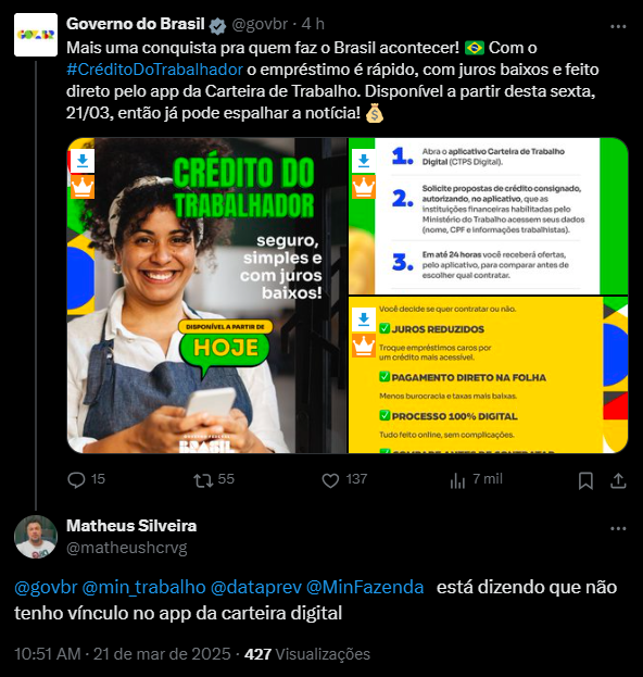 Consignado CLT recebe mais de 40 milhões de simulações em três dias